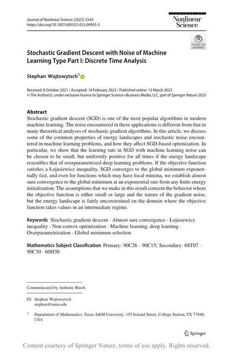 Stochastic Gradient Descent With Noise Of Machine Learning Type Part I Discrete Time Analysis