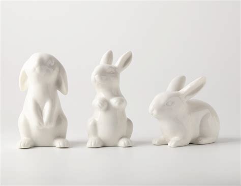 Qiaoidea Set Of 2 Porcelain Bunny Rabbit Statue Figurine