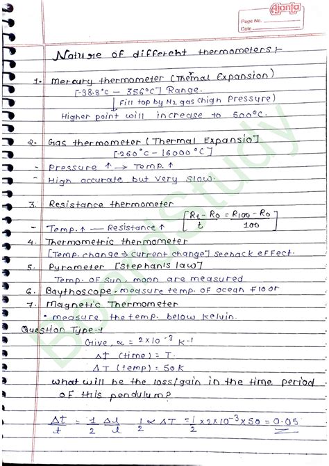 Ncert Class 11 Physics Chapter 10 Thermal Properties Of Matter Notes Pdf Handwritten And Short