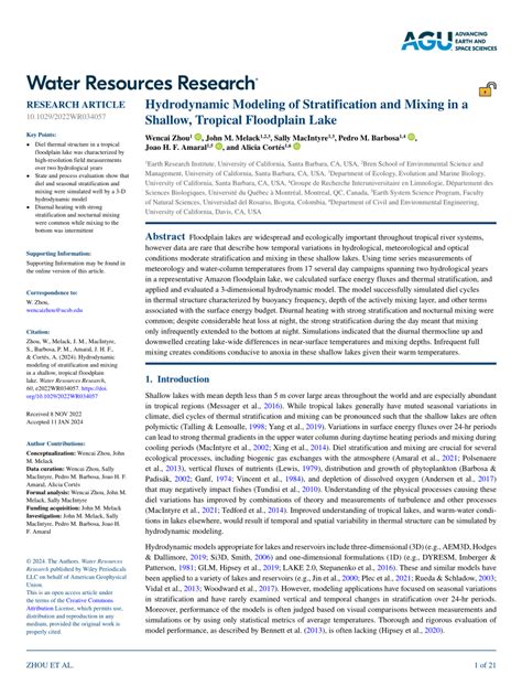 Pdf Hydrodynamic Modeling Of Stratification And Mixing In A Shallow Tropical Floodplain Lake