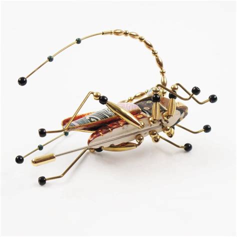 Enameled Porcelain Grasshopper Pin Brooch By Cynthia Chuang For Jewelry