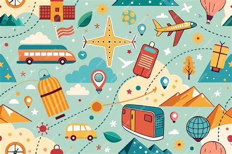 Travel Pattern With Elements And Dash Lines Seamless Pattern Design
