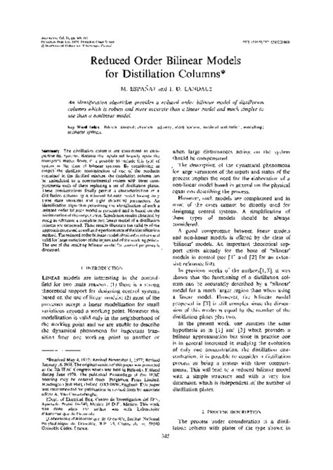 Pdf Reduced Order Bilinear Models For Distillation Columns Martin D