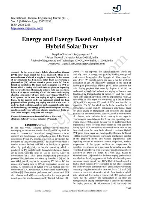 Pdf Energy And Exergy Based Analysis Of Hybrid Solar Dryer 7 No 8