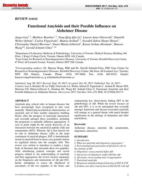 Pdf Functional Amyloids And Their Possible Influence On Alzheimer Disease