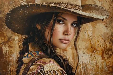 Artistic Portrait Of A Beautiful Cowgirl With A Determined Expression