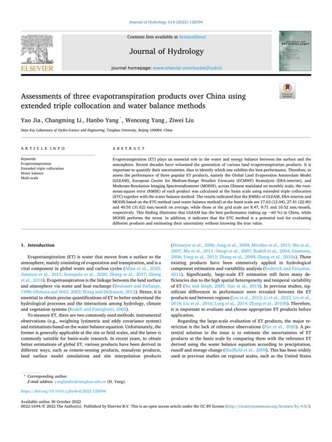 Pdf Assessments Of Three Evapotranspiration Products Over China Using Extended Triple