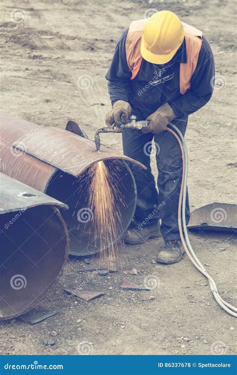 Welder Worker With Cutting Torch Stock Photo Image Of Site Energy