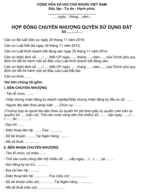Mẫu Hồ Sơ Chuyển Nhượng Quyền Sử Dụng đất Nhượng Quyền Online