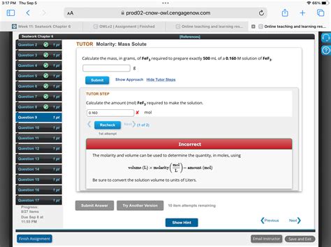 Solved Tutor Molarity Mass Solutecalculate The Mass In