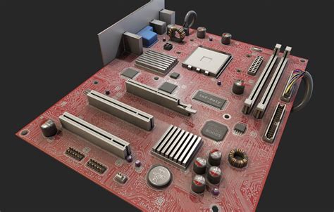 D Model Pc Motherboard Agp Computer Retro Red Circuit Board Vr Ar