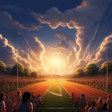 Premium Ai Image Anime Scene Of A Stadium With A Football Field And A Crowd Of People