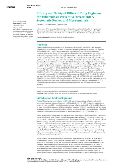 Pdf Efficacy And Safety Of Different Drug Regimens For Tuberculosis
