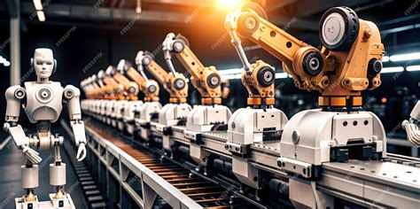 3d Ai Robot Icon With Assembly Line Symbolizes Ai Integration In