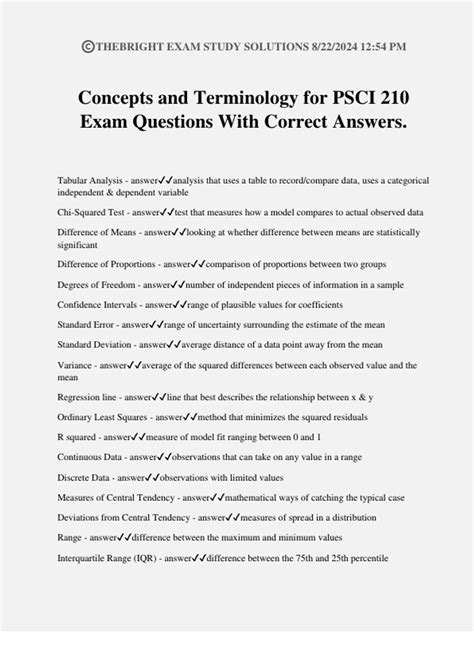 Concepts And Terminology For Psci 210 Exam Questions With Correct Answers Psci 210 Stuvia Us