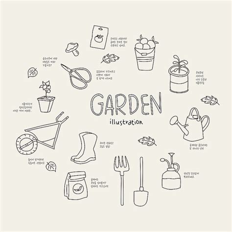 유토이미지 상세페이지 베이직샵 21658279 핸드드로잉 가든 라인 일러스트