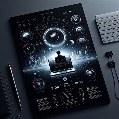 A Futuristic Illustration Of A Man Working On A Laptop Surrounded By Data Visualizations And A