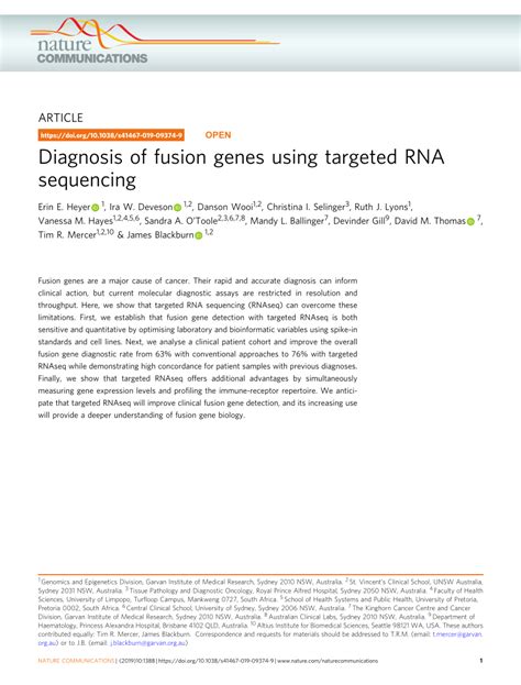 Pdf Diagnosis Of Fusion Genes Using Targeted Rna Sequencing