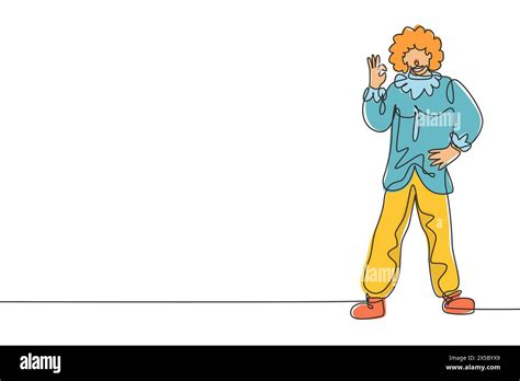 Single Continuous Line Drawing Clown Stands With Gesture Okay Wearing