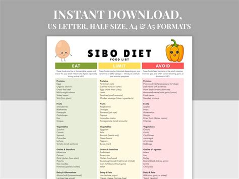 Sibo Diet Food List Printable Nutrition Chart Pdf A4 A5 Us Letter