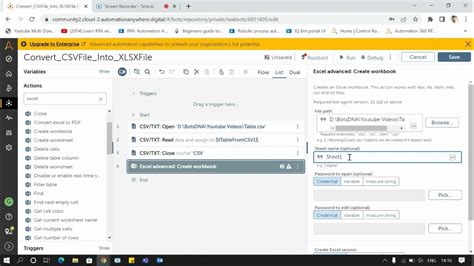 a360 automationanywhere csvtoxlsx convert csv file into xlsx file