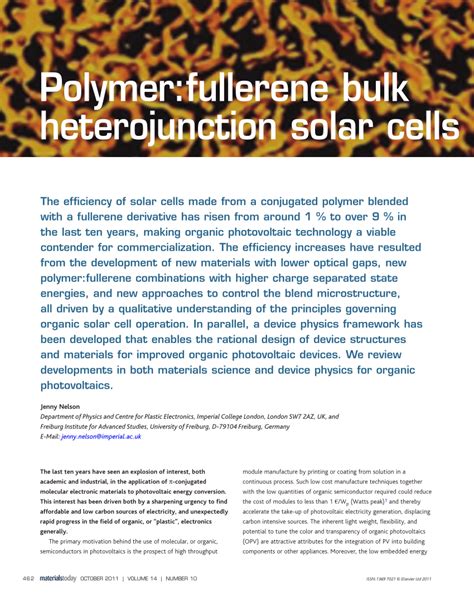 Pdf Polymer Fullerene Bulk Heterojunction Solar Cells