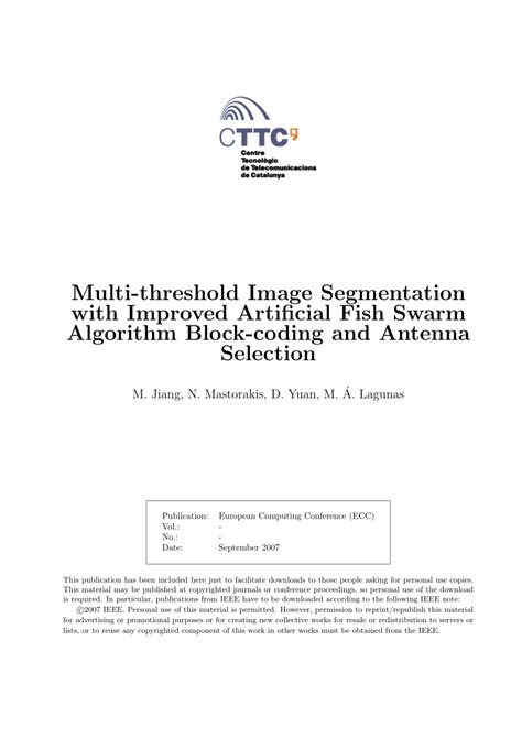 PDF Multi Threshold Image Segmentation With Improved Artificial Fish