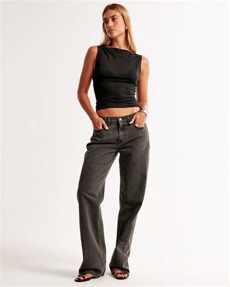 Abercrombie Jeans Women Baggy High Rise Dark Wash Jeans Minimal