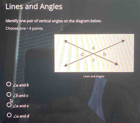 Solved Lines And Angles Identify One Pair Of Vertical Angles On The