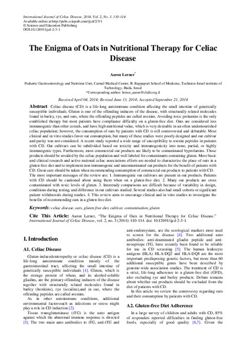 Pdf The Enigma Of Oats In Nutritional Therapy For Celiac Disease
