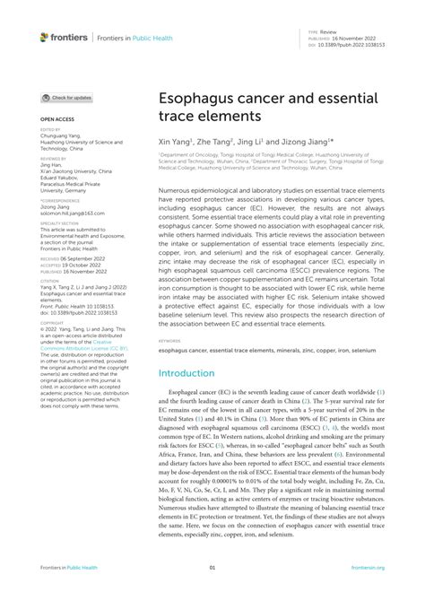 Pdf Esophagus Cancer And Essential Trace Elements