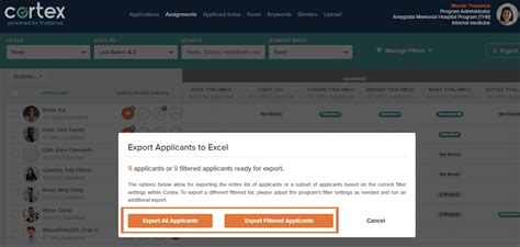 Exporting Applicant Data From Cortex Thalamusgme