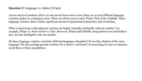 solved question 2 language vs dialect [10pts] across much