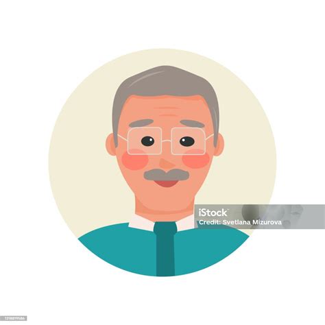 안경을 쓰고 콧수염을 입은 아바타 회색 머리의 남자 좋은 캐릭터 연금 수령자의 프로필 주제 포럼 사이트 사회 서비스의 디자인을