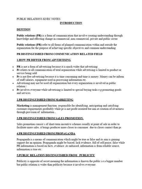 Public Relations Knec Notes 1 Pdf Consultant Marketing