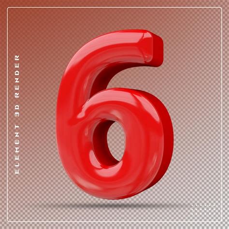 Premium PSD 6 Number Red 3d Render