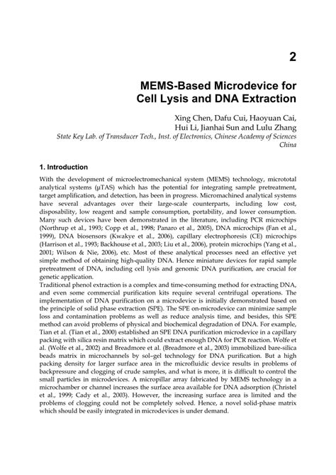 Pdf Mems Based Microdevice For Cell Lysis And Dna Extraction