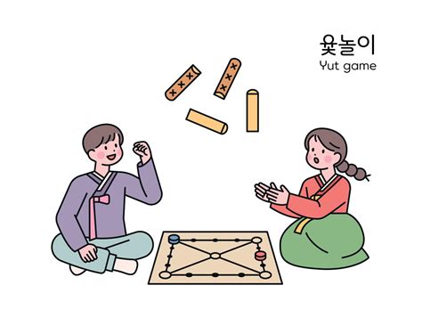 jeu traditionnel coréen deux amis portant un hanbok jouent au yutnori