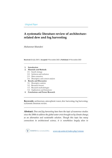 Pdf A Systematic Literature Review Of Architecture Related Dew And Fog Harvesting