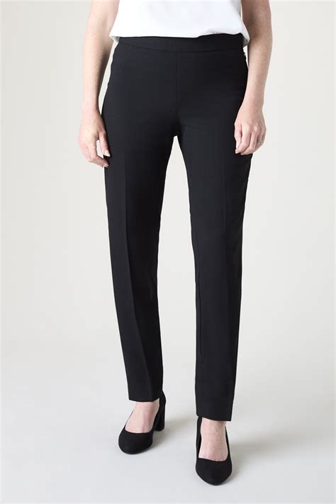 Crepe Womens Stretchy Tapered Fit Salon Trousers Black Sj