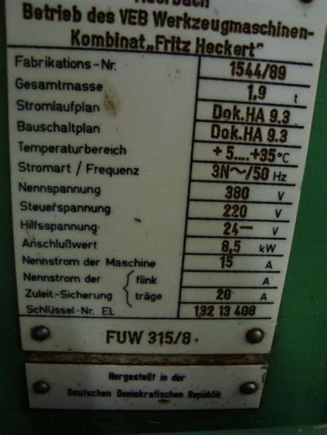 Artikel: WMW Heckert FUW 315 / 8 Werkzeugfräsmaschine - MHS ...