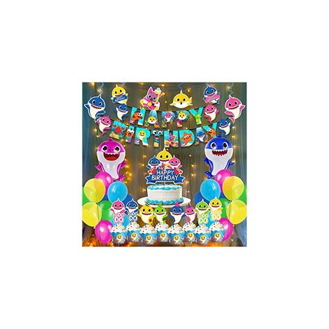 Party Propz Baby Shark Theme Birthday Decorations 61Pcs Combo Shark Theme Happy Birthday