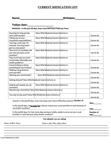 Current Medication List Form Printable Pdf Download
