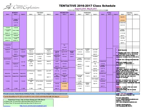 免费 Excel Dance Class Schedule 样本文件在