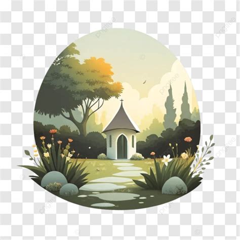 Pequeña Cabaña Y Jardín Vector Clipart PNG dibujos Jardín Con Cabaña