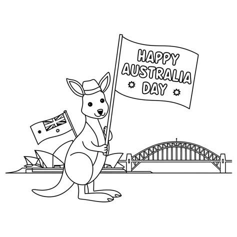 Happy Australia Day With Kangaroo Coloring Page Download Print Or