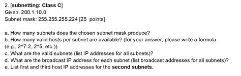 Solved 2 Subnetting Class C Given 2001100 Subnet