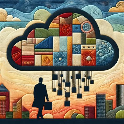 Felt Art Patchwork Cloud Computing Concept Showcasing File Upload And