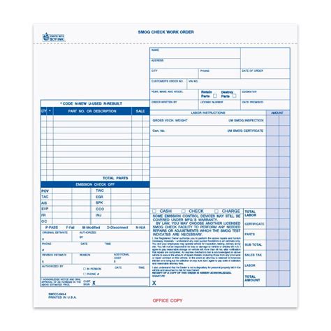 Emission Test Work Order Form Smog Control Order Designsnprint