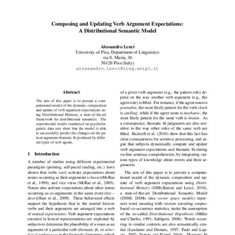 Composing And Updating Verb Argument Expectations A Distributional